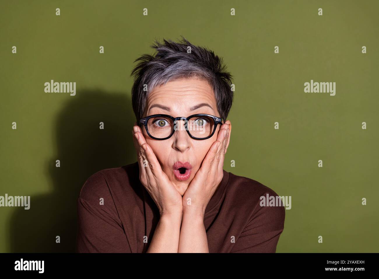 Photo portrait of gray hair beautiful cheerful pensioner grandmother in ...
