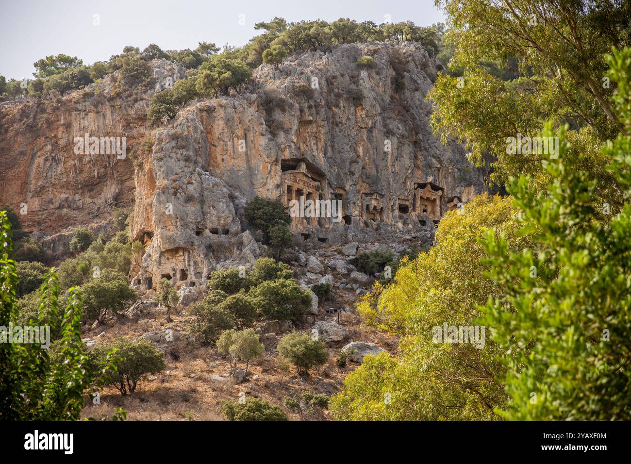 Kaunos Tombs of the Kings.Lycian ruins that overlook Dalyan in Turkey ...
