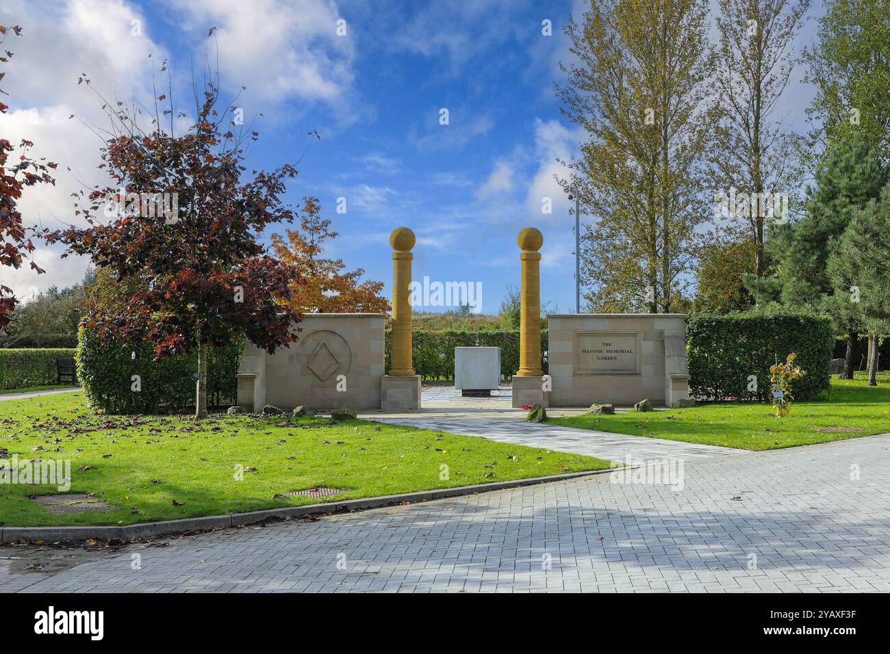 The Masonic memorial garden at the National Memorial Arboretum, Alrewas ...