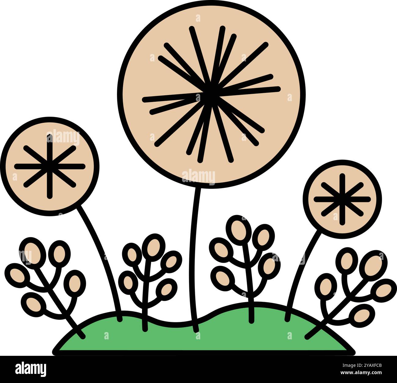 A drawing of three flowers with a green background. The flowers are ...