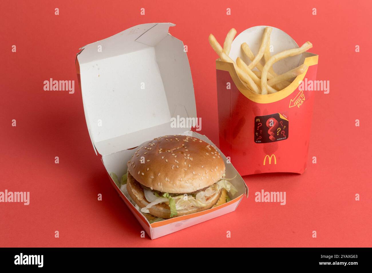 London, United Kingdom, 14th October 2024:- A view of a McDonalds Big Mac and Large Fries ...