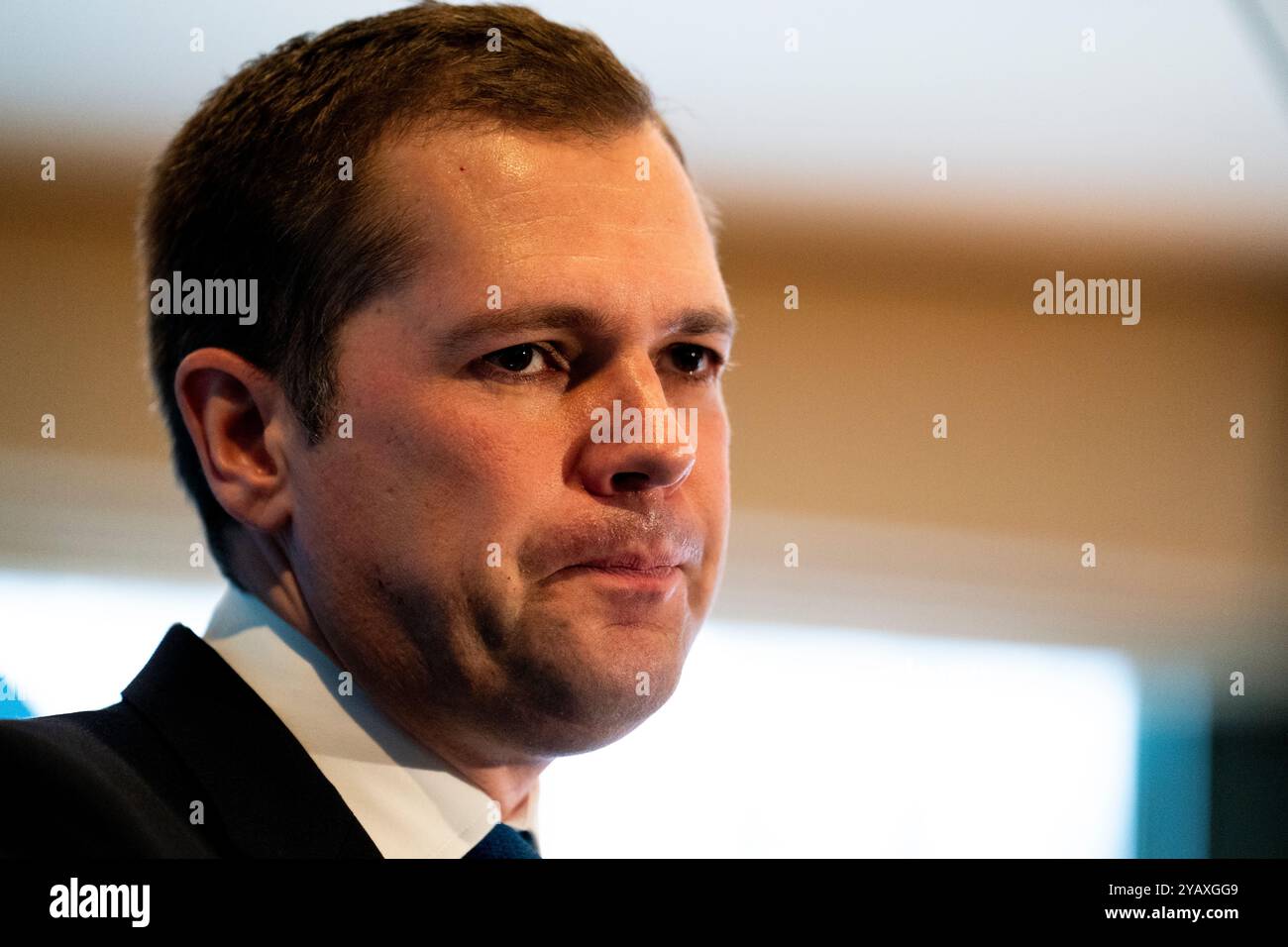 Conservative Party leadership candidate Robert Jenrick delivers a ...