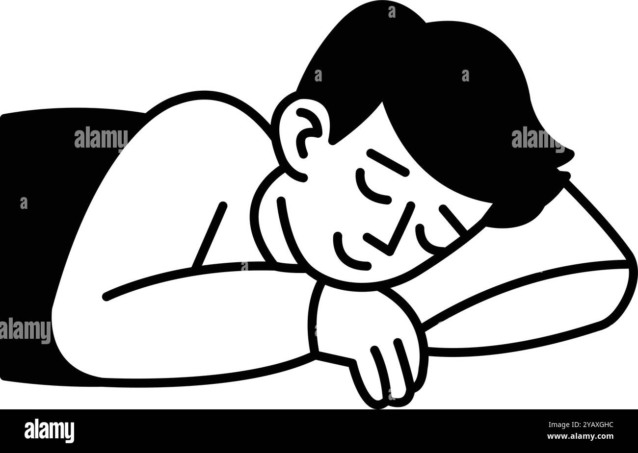 Cartoon illustration sleepy man pillow Black and White Stock Photos ...