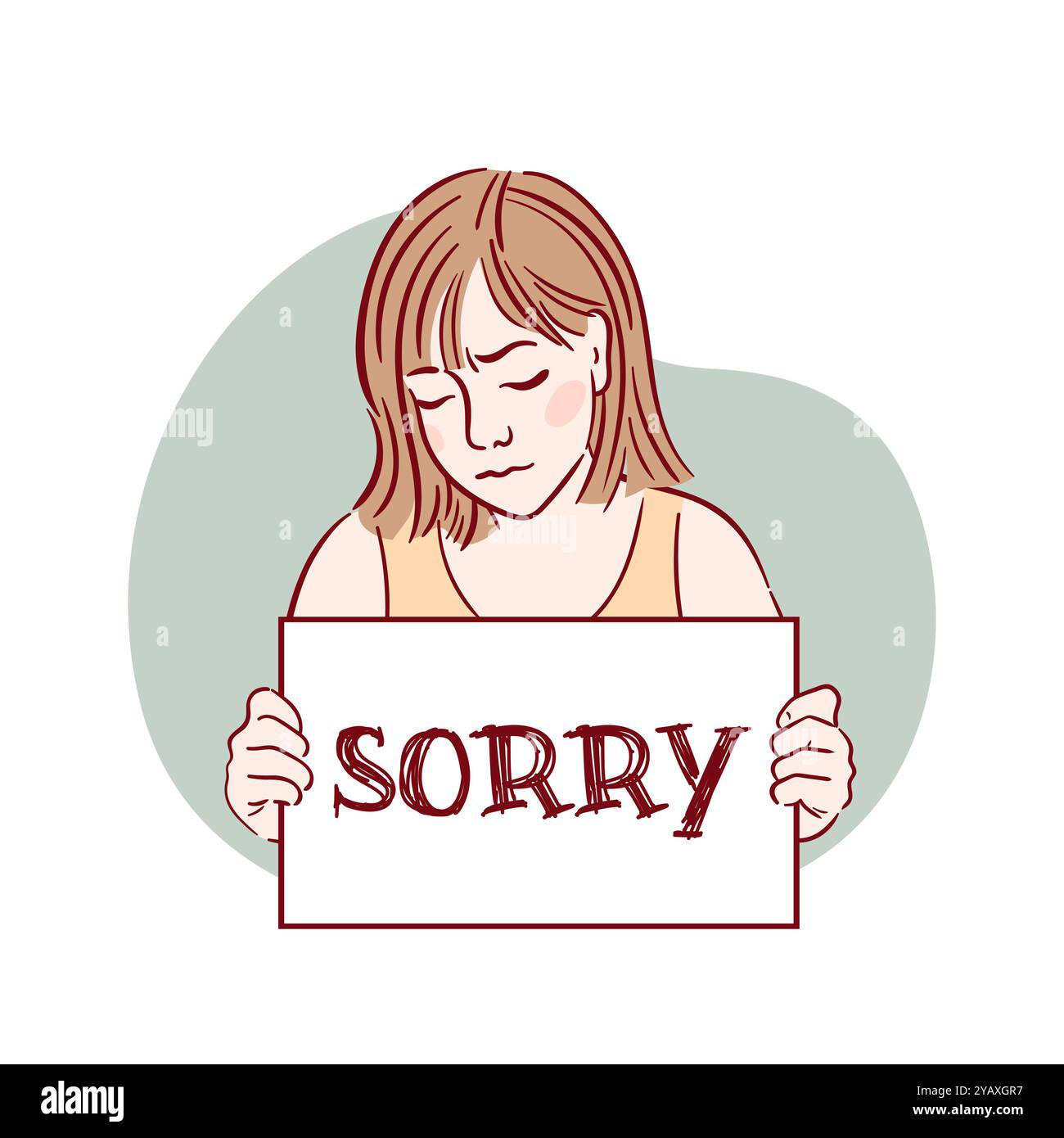 Illustration of a sorrowful girl seeking forgiveness, teary-eyed ...