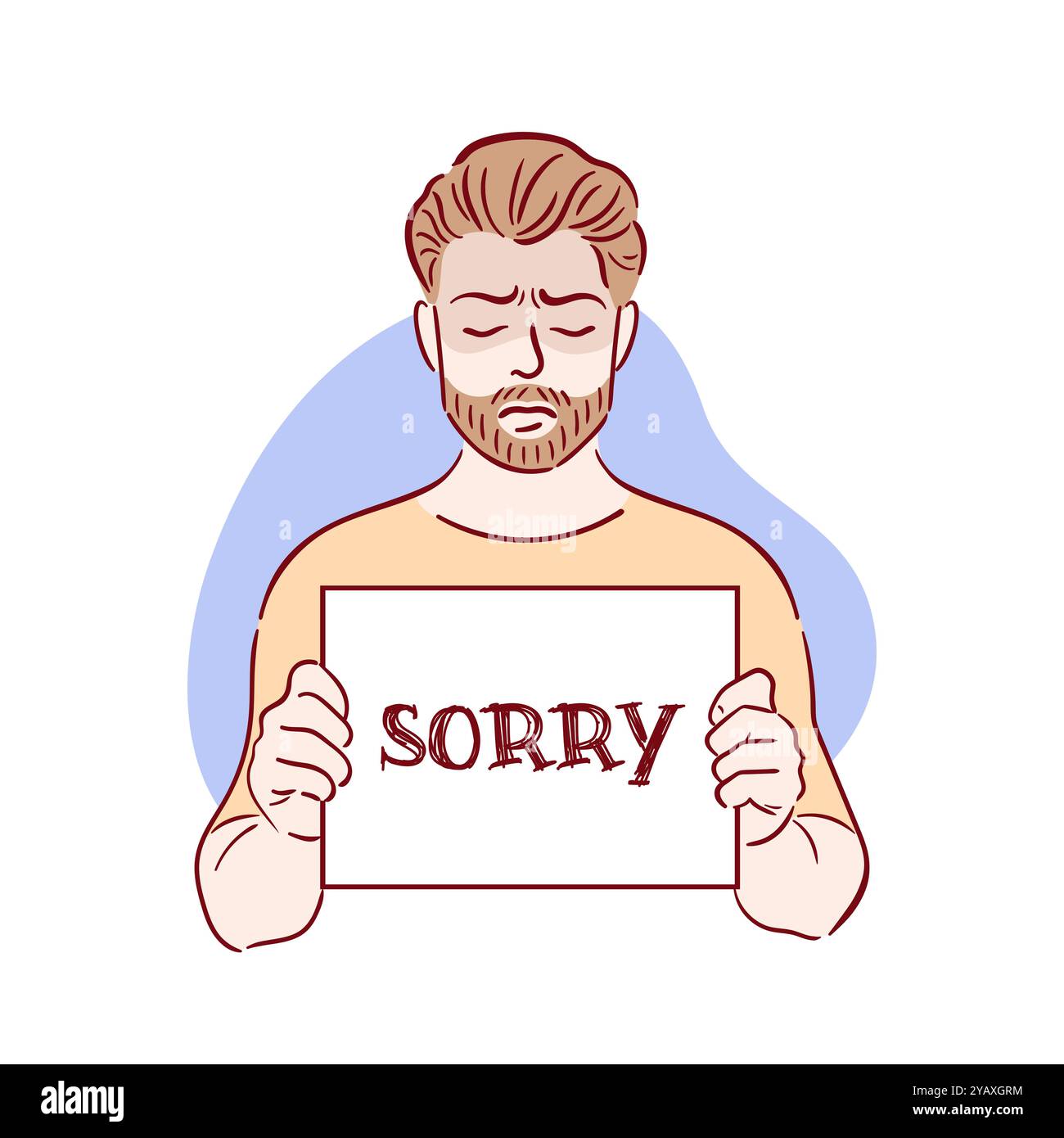 An image of a sad man asking for forgiveness and crying. Sorry sign ...