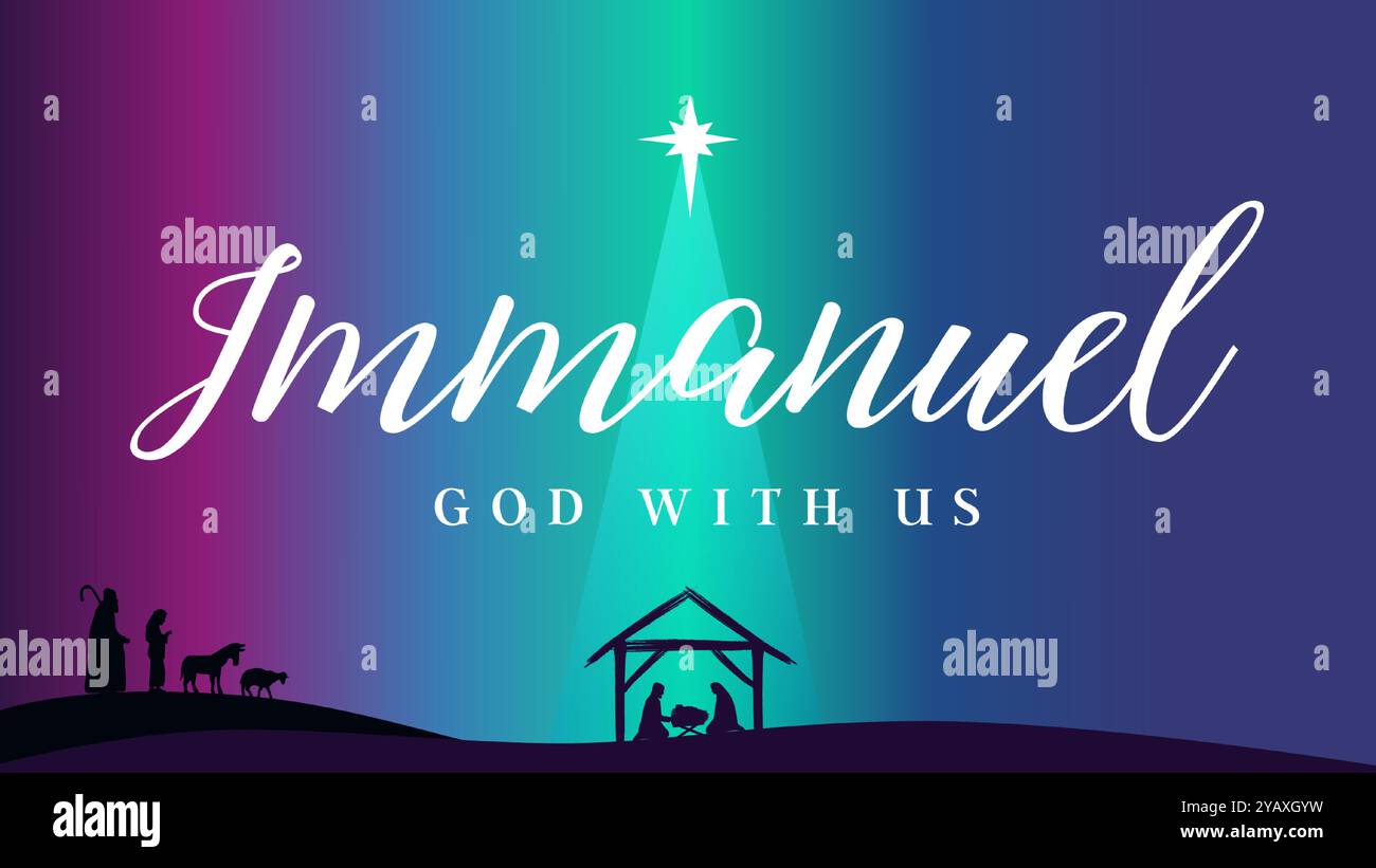 Immanuel, God with us - text and Bethlehem star Christmas scene poster ...