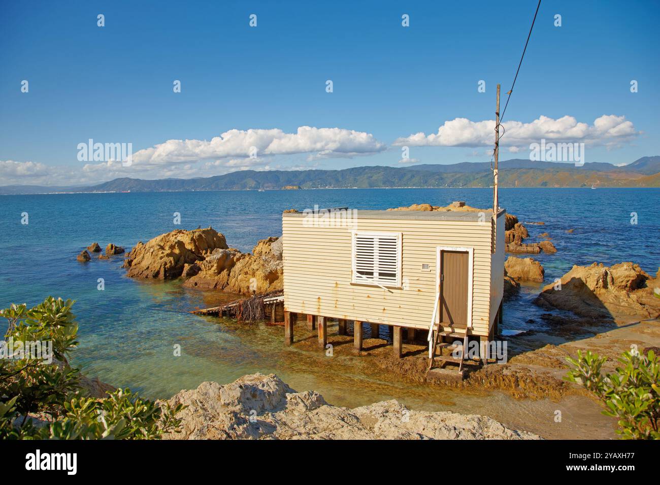 Architecture, cabin and building on ocean outdoor for summer vacation ...