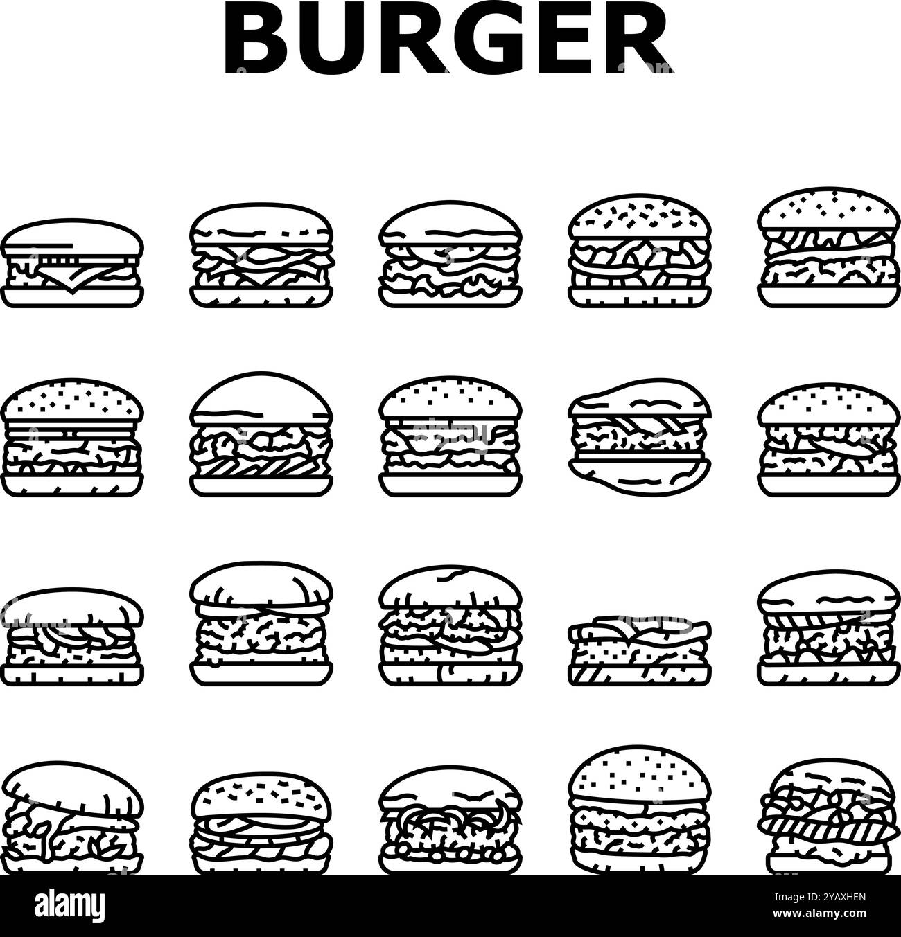 Bun bread burger hamburger icons set vector food sandwich Cut Out Stock ...