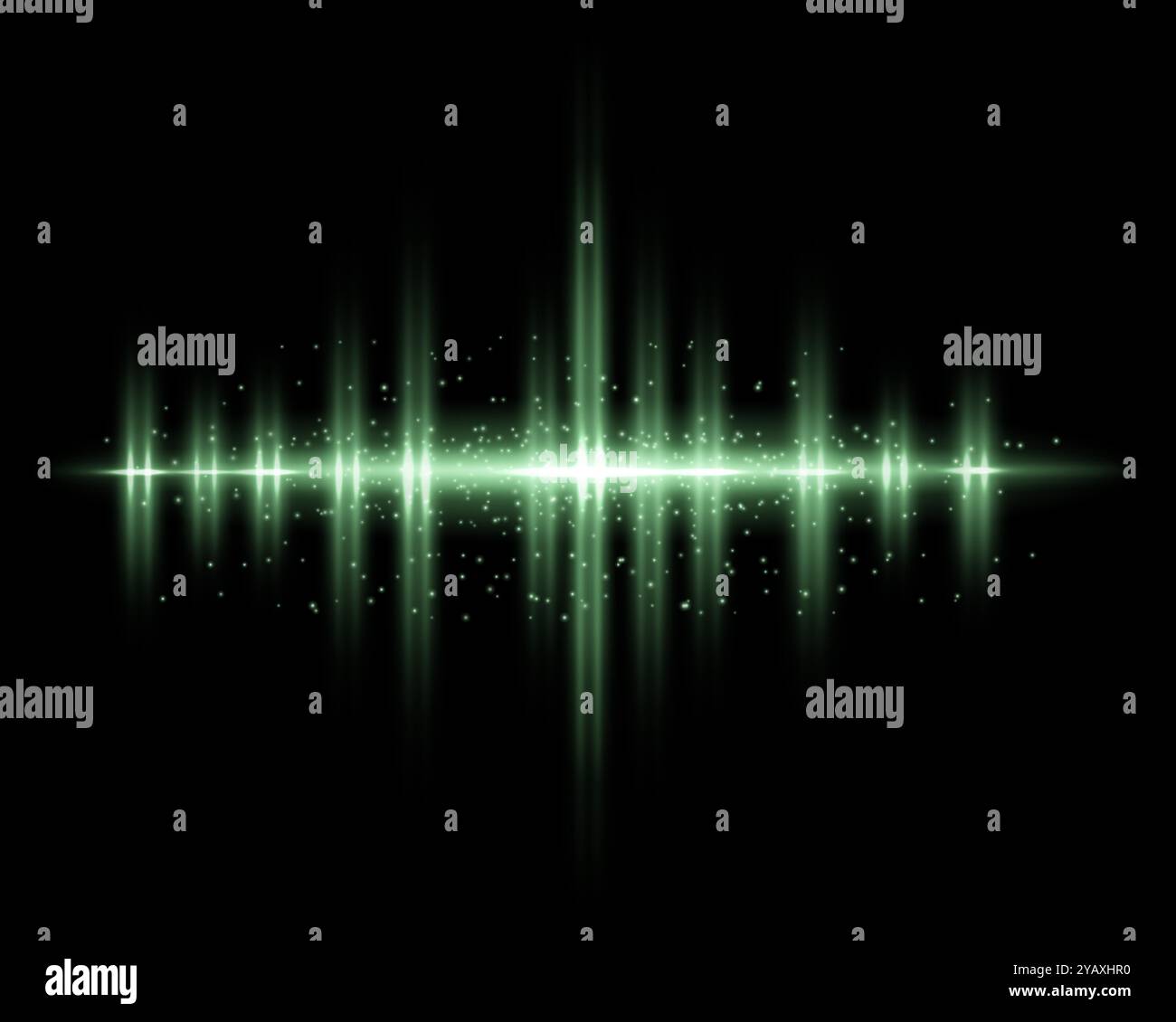 Radiant green glowing light with sparkling particles and beams ...