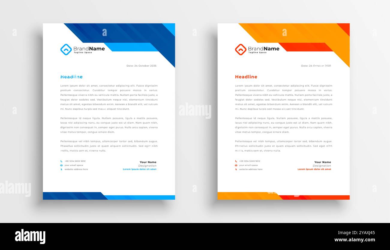blue and orange color corporate letterhead template in set vector Stock ...