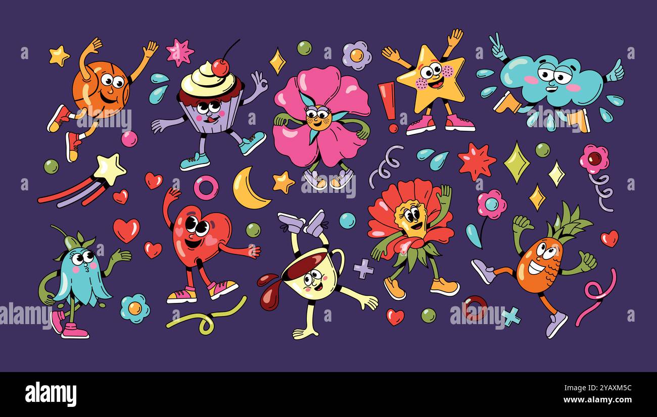 Doodle groovy shapes. Abstract vintage 60s 70s decorative groovy ...