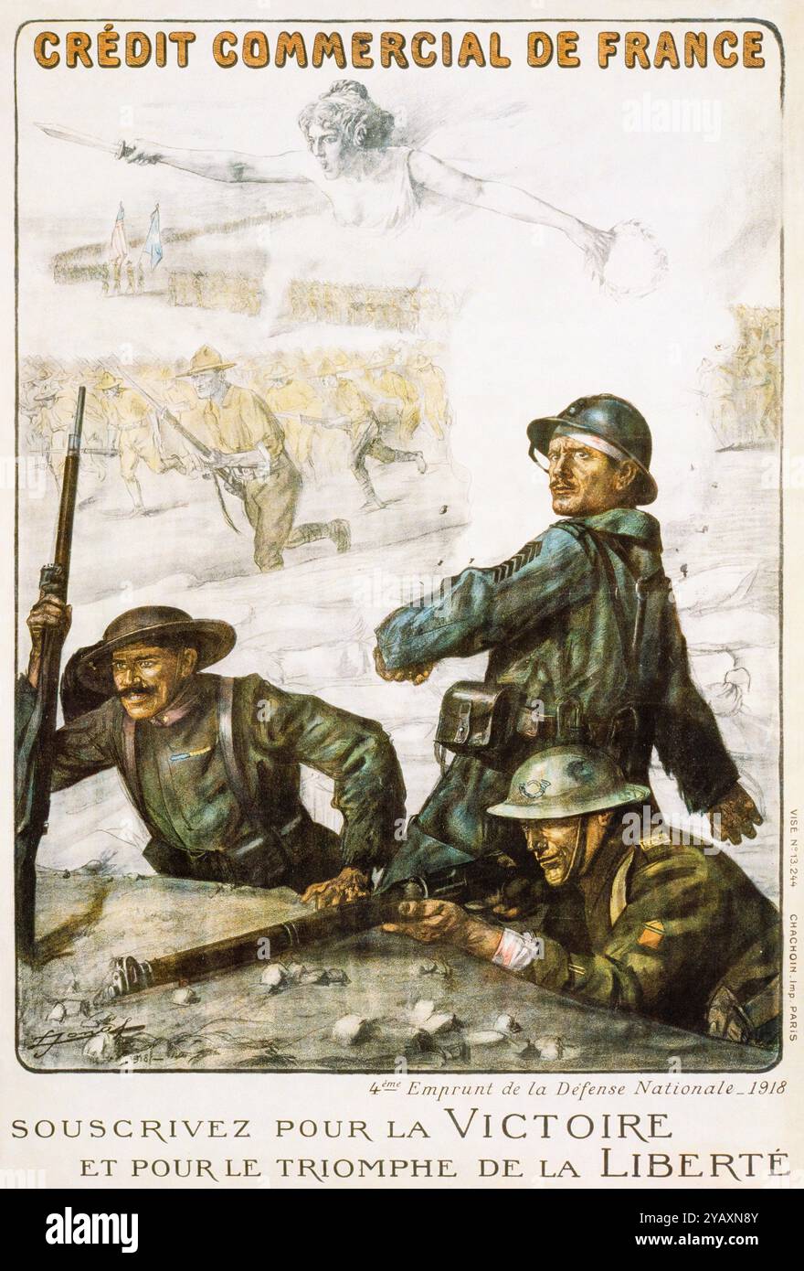 French, WW1, Finance poster, Crédit Commercial de France, 4ème Emprunt ...