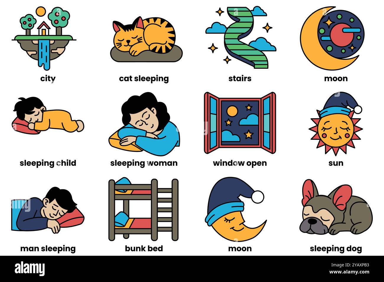 A set of illustrations in the concept of Dreams in a line drawing style ...