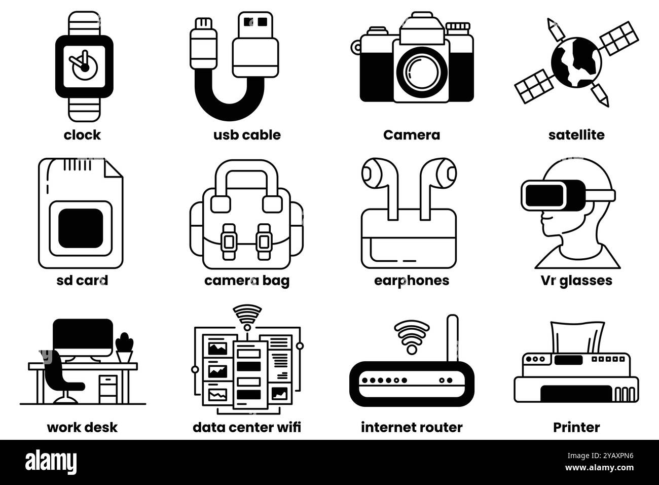 Set of illustrations in the concept of electronic devices in line ...
