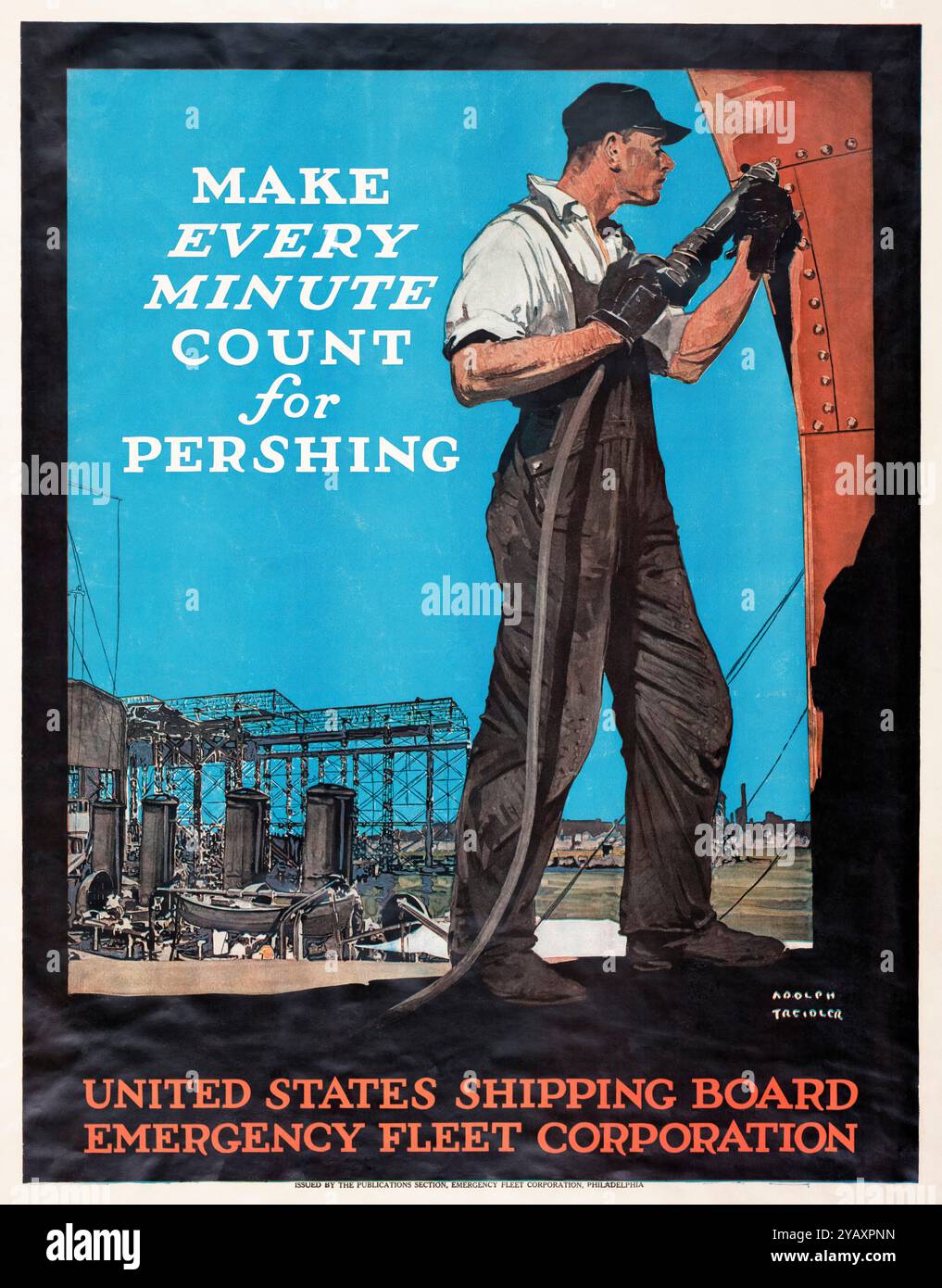 American, US, WW1, Productivity Poster, Shipbuilding, Make Every Minute ...