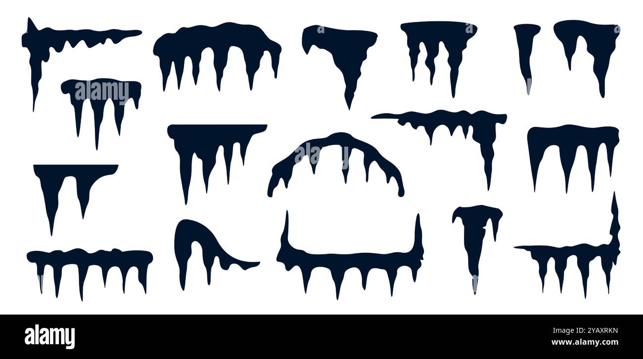 Black silhouette icicles. Frozen ice spikes border, frosty snow crystal ...