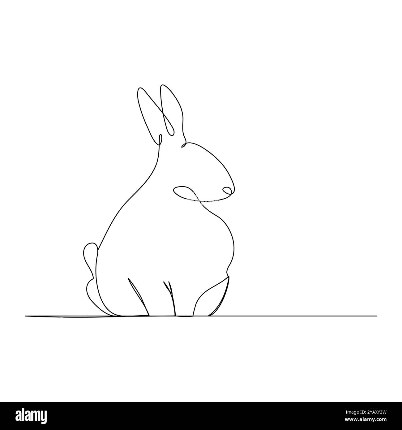 Bunny Rabbit In Continuous Line Art Drawing Style Hare Black Linear Sketch Isolated On Vector