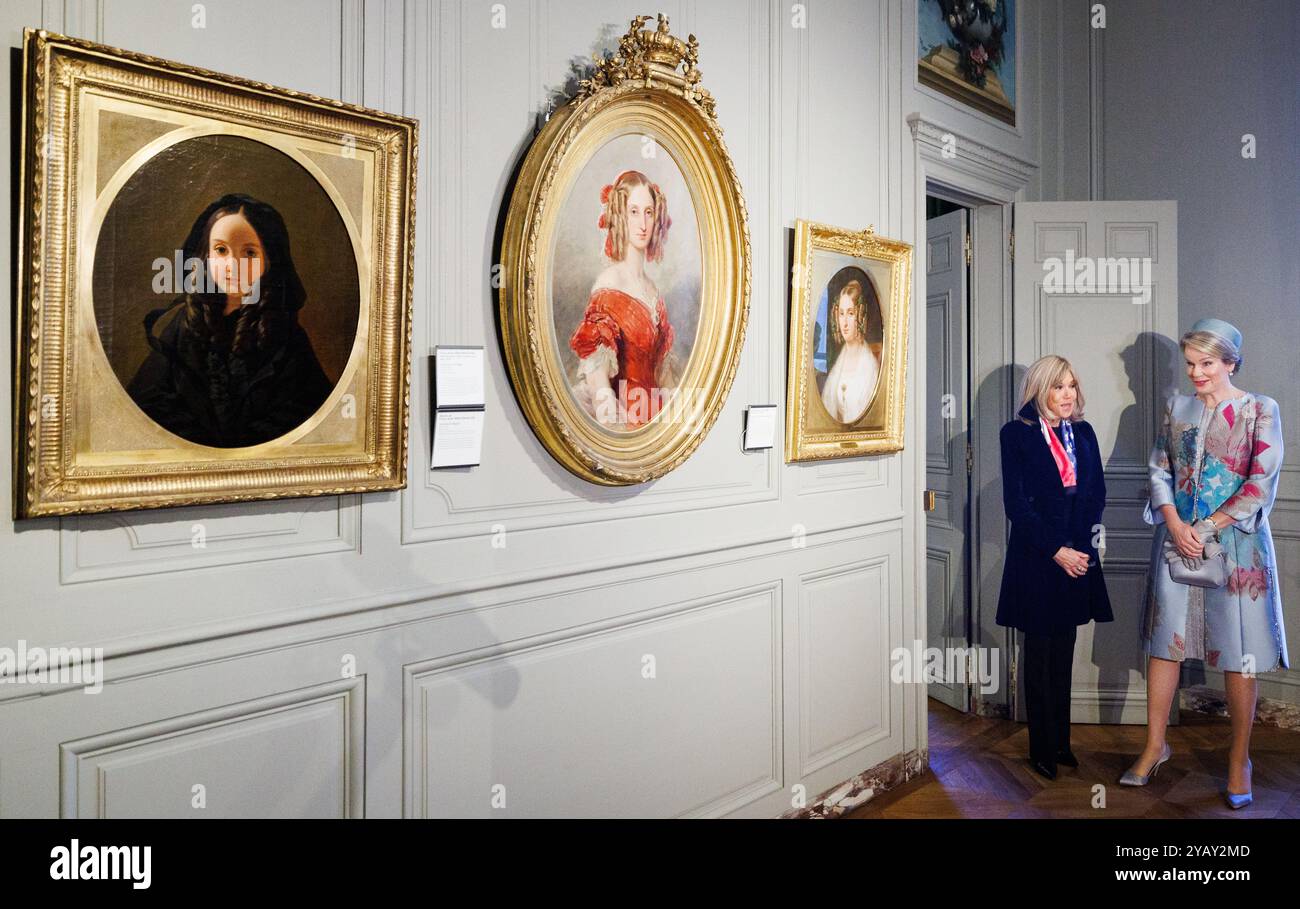First Lady of France Brigitte Macron and Queen Mathilde of Belgium ...
