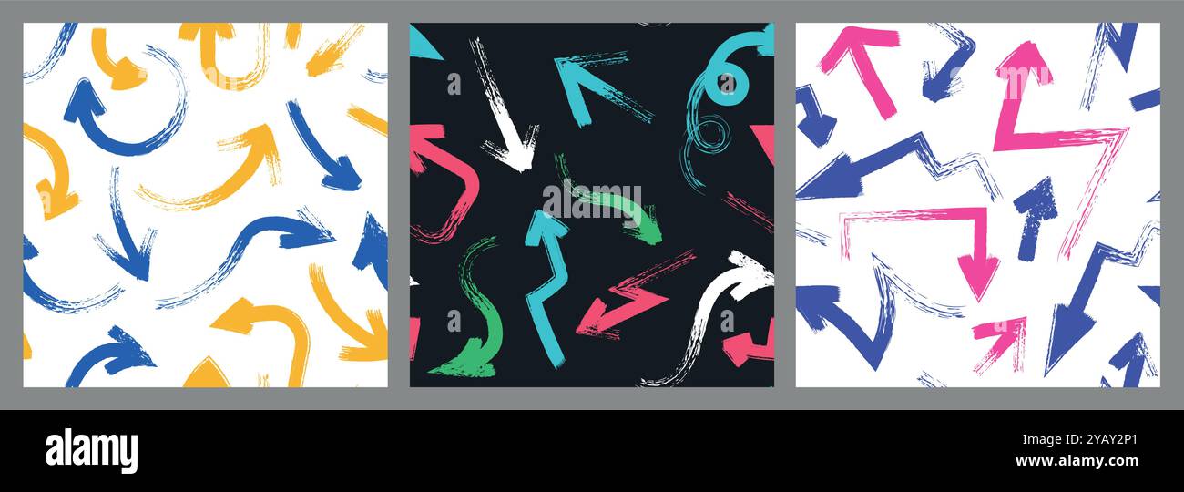 Bold brush arrow pattern. Seamless print of rough grunge line pointers ...