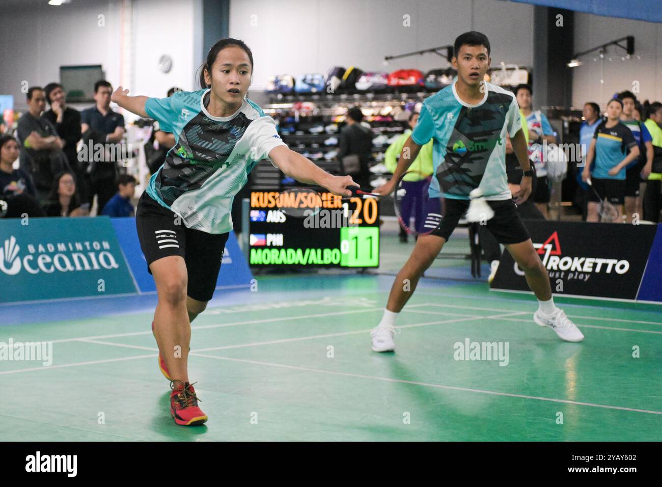 Alvin Morada and Airah Mae Nicole Albo of Philippines seen in action during the Mixed Doubles ...