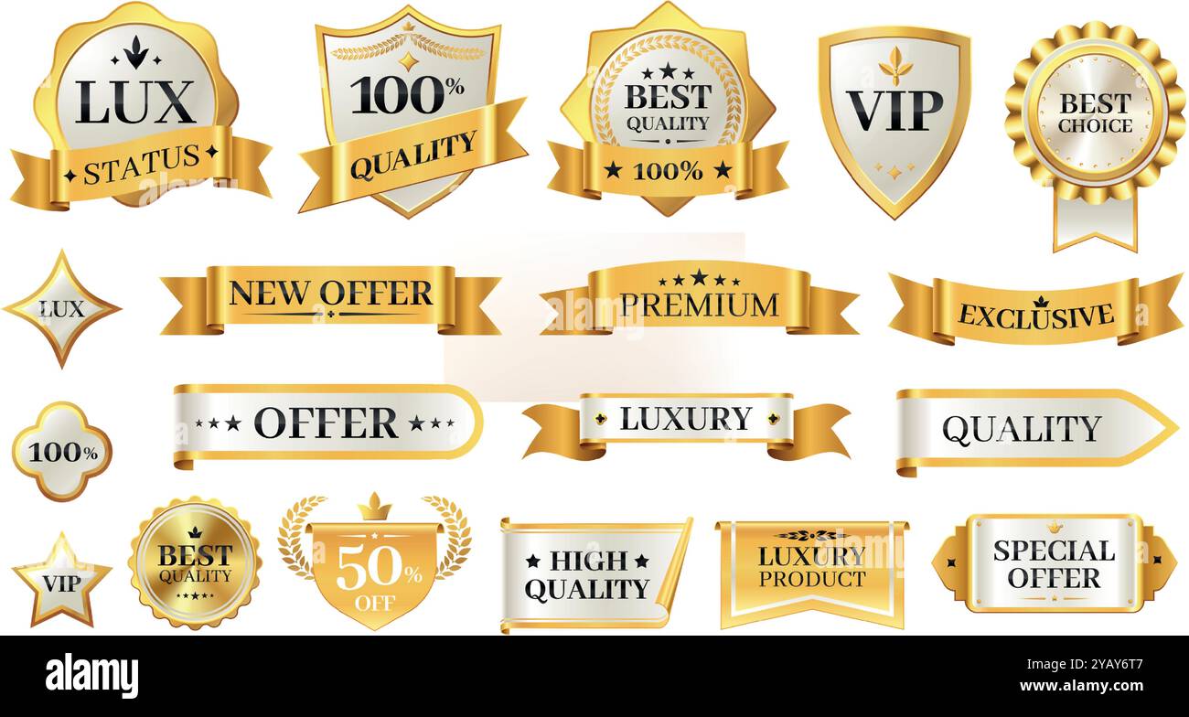 Elegant glossy labels. Vintage golden stickers with premium quality and ...