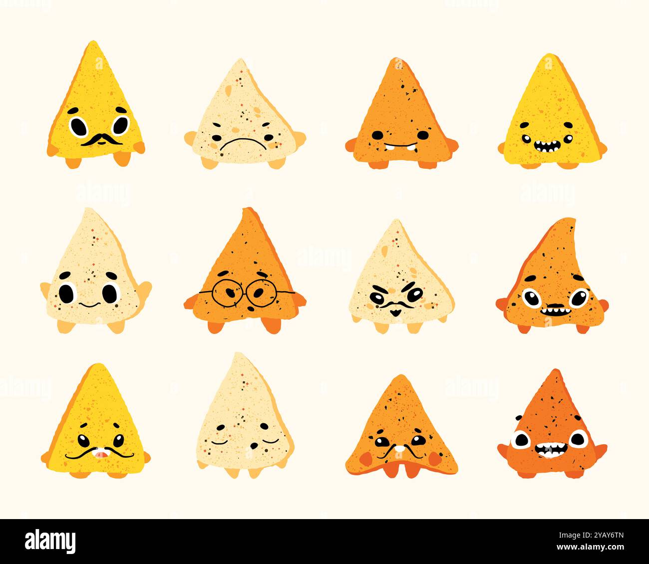 Cartoon nachos characters. Mexican traditional snack with salsa and ...