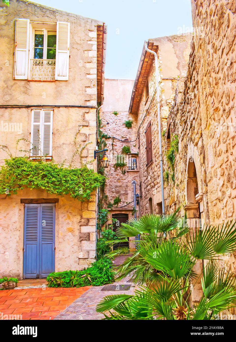 Traditional Mediterranean houses on the medieval street of old town of ...