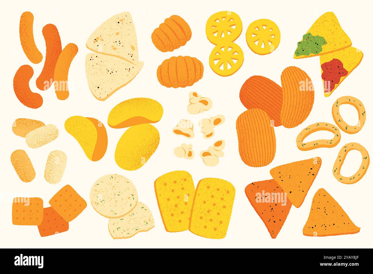 Cracker chips snacks. Cartoon pretzel sticks twisted straws rolls ...