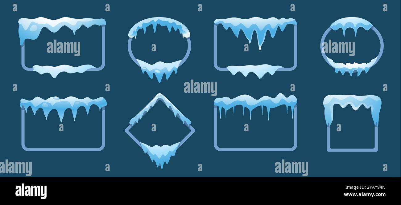 Frames with snow caps. Cartoon winter snowfall frozen snowdrift ...