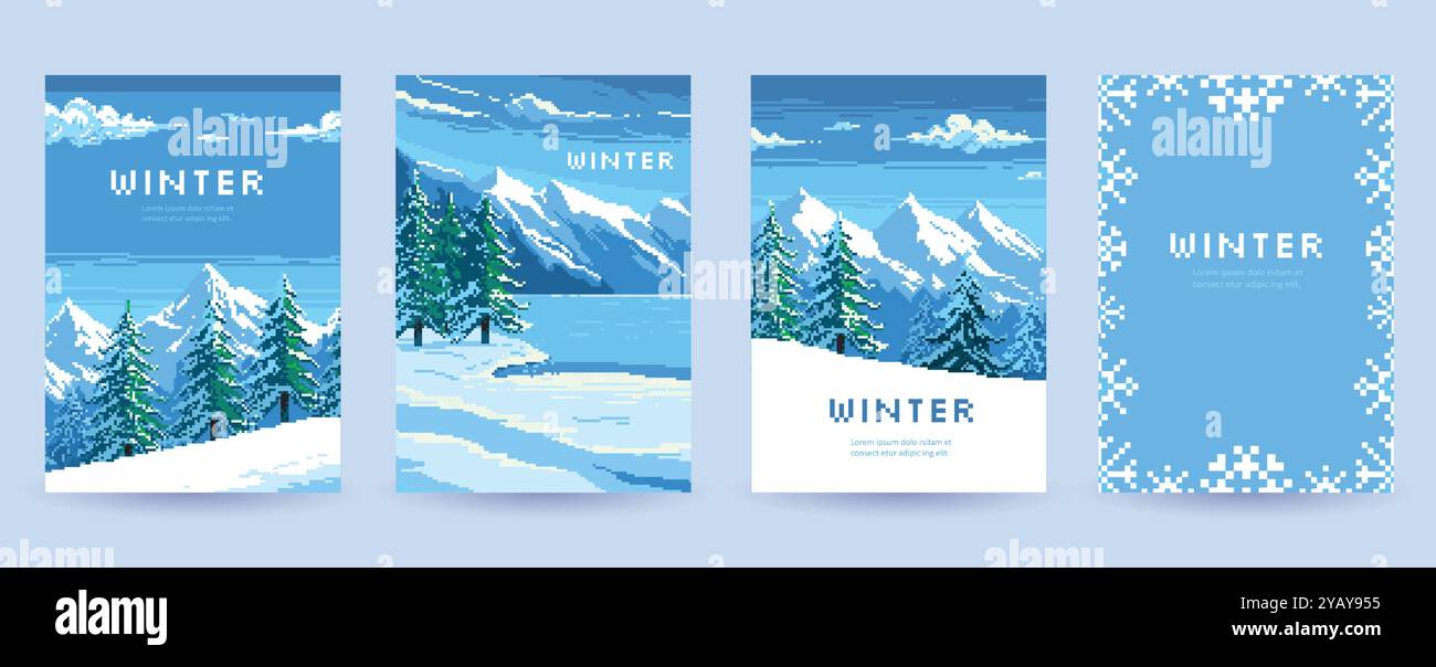 Winter landscape postcards. Holiday cards with snowy nature background ...