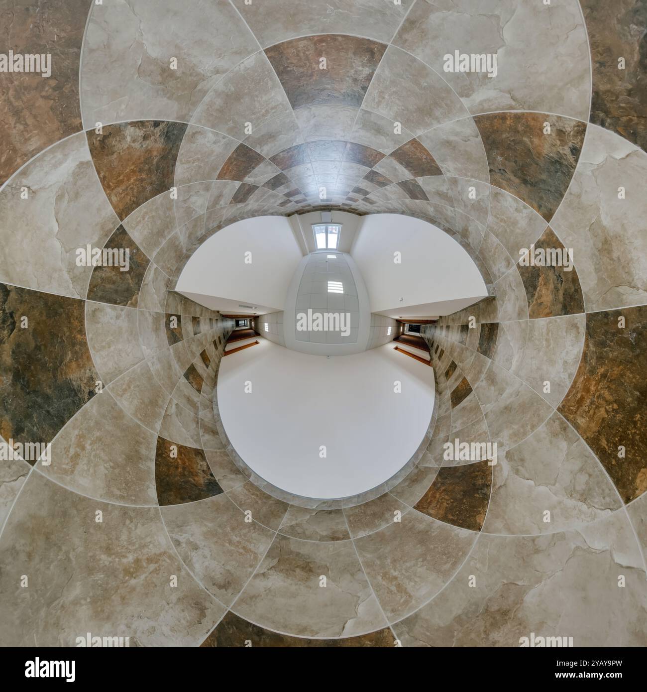 abstractly twisted into spherical 360 panorama interior of modern ...