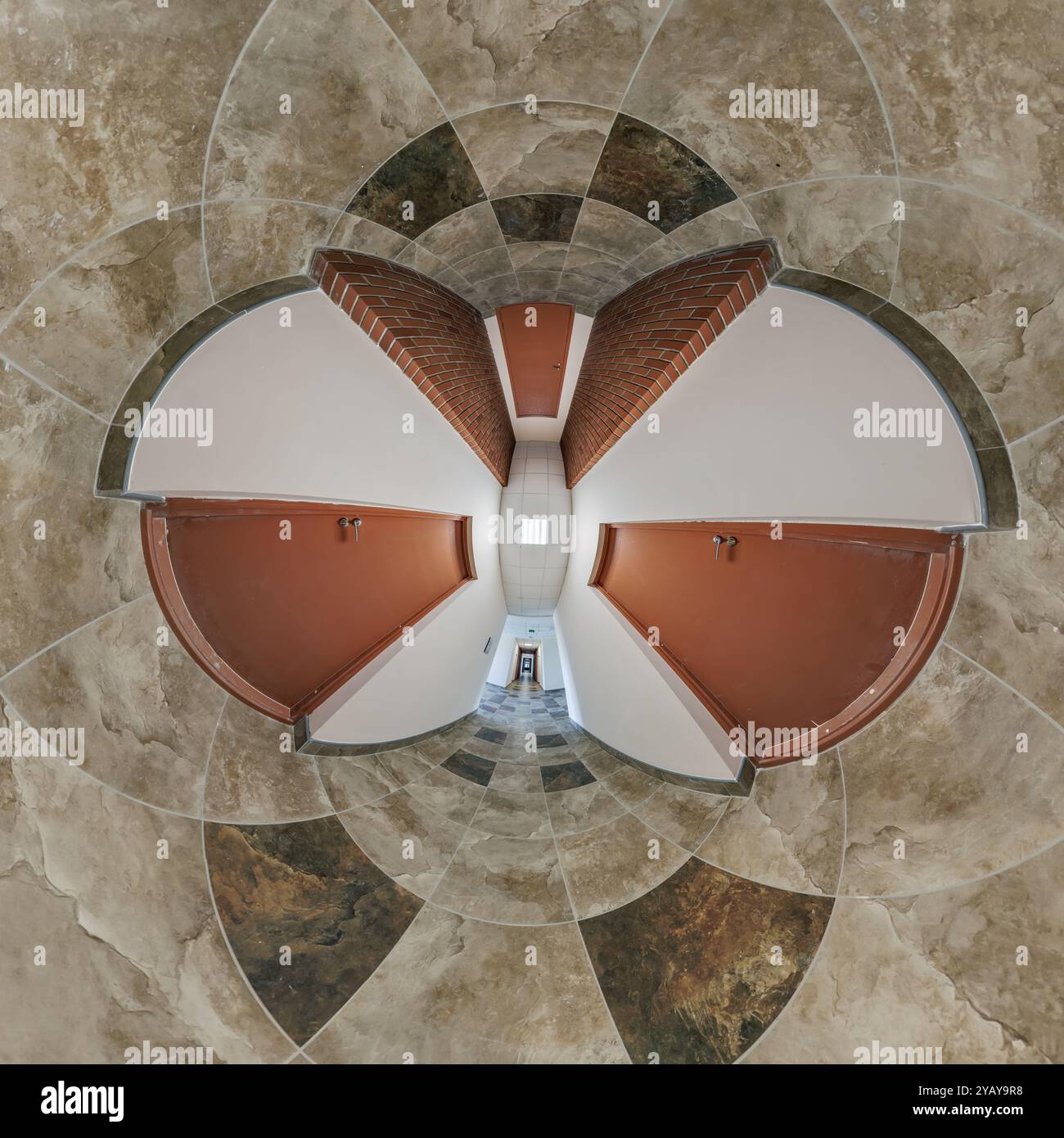 abstractly twisted into spherical 360 panorama interior of modern ...