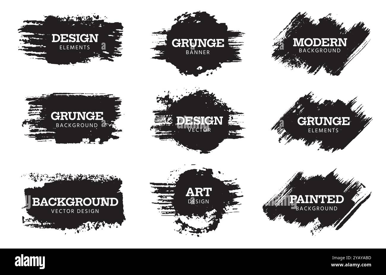 Grunge black paint banner. Abstract brush stroke borders with ink ...