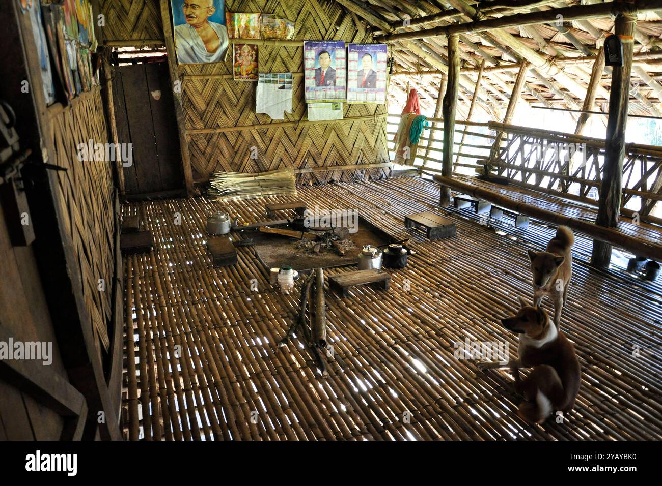 India, Arunachal Pradesh, Along valley, Garu village, traditional house ...