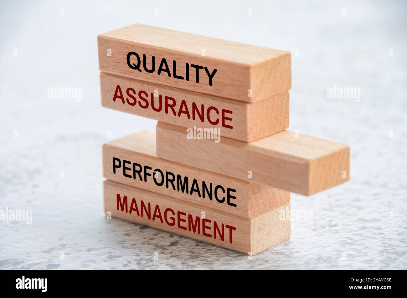 Quality Assurance and Performance Management text on wooden blocks ...