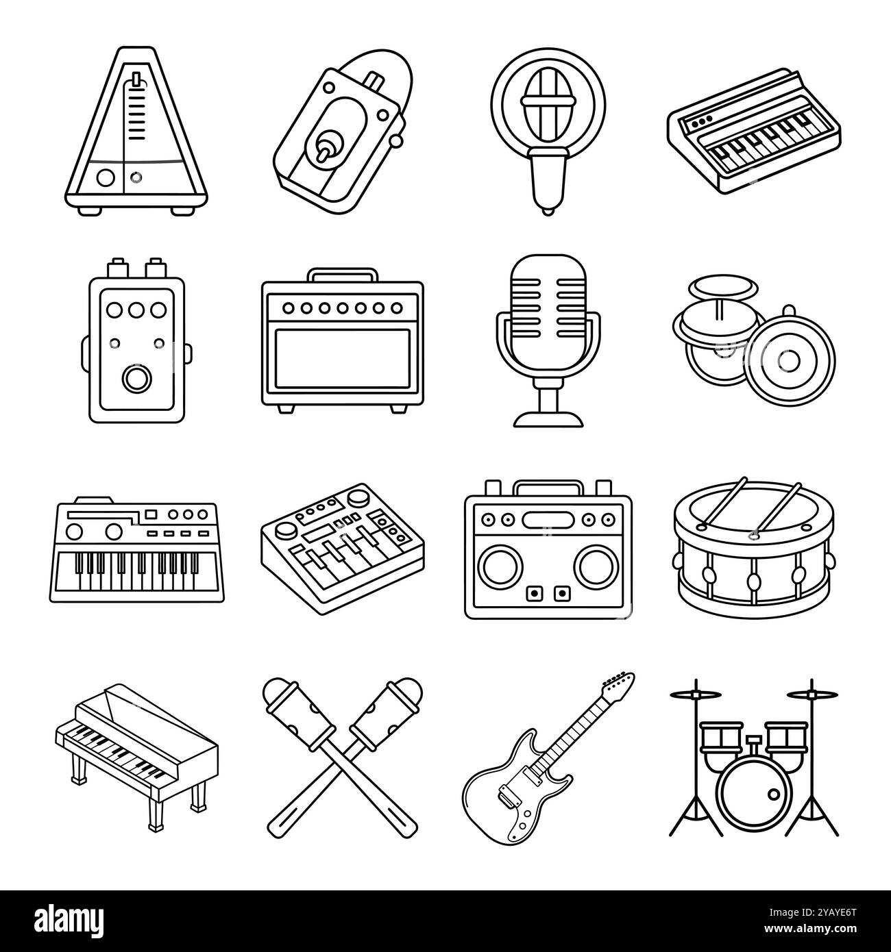 Outline set musical instruments illustration Black and White Stock ...