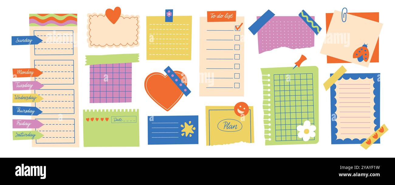 Hand drawn paper notes. Cute memo stickers and post it notes, colorful ...