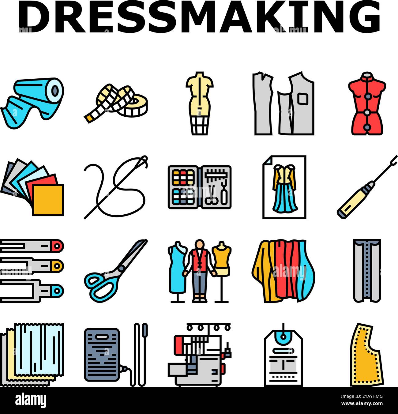 dressmaking fashion sewing style icons set vector Stock Vector Image ...