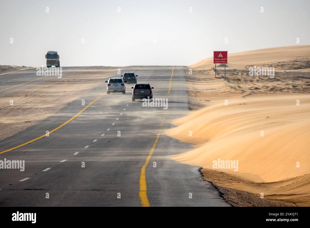 Sand storm in desert road Saudi Arabia Stock Photo - Alamy