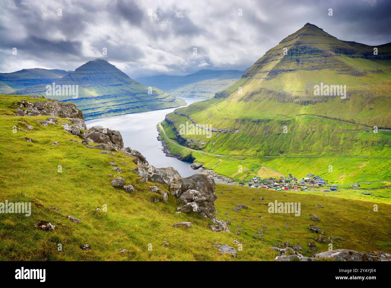 View of Funningur village and Funningsfjørður - one of the deepest ...
