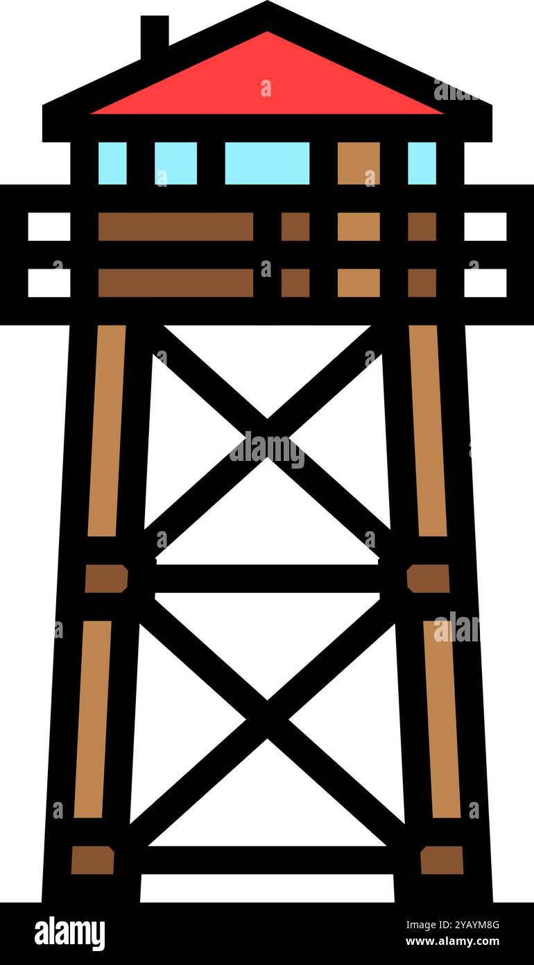 firewatch tower wildfire disaster color icon vector illustration Stock ...