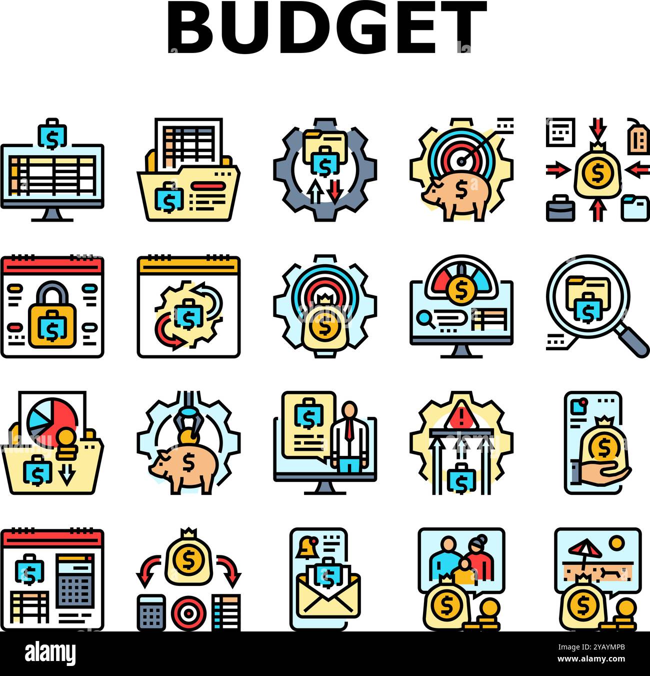 planning budget finance income icons set vector Stock Vector Image ...