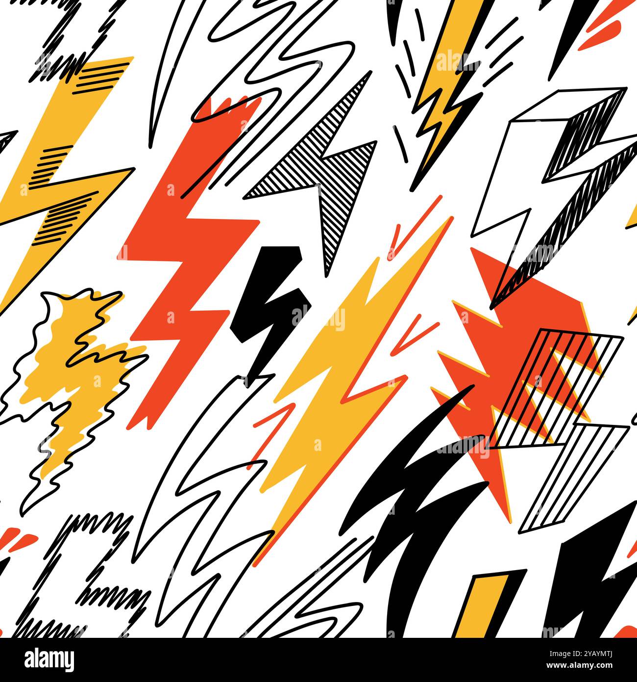Lightning bolt pattern. Seamless print of cute electric energy flashes ...