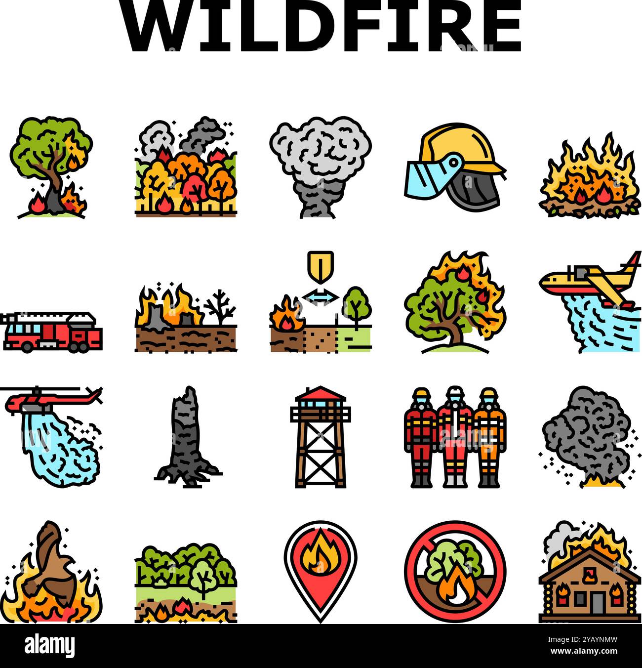 wildfire blaze firestorm burn icons set vector Stock Vector Image & Art ...