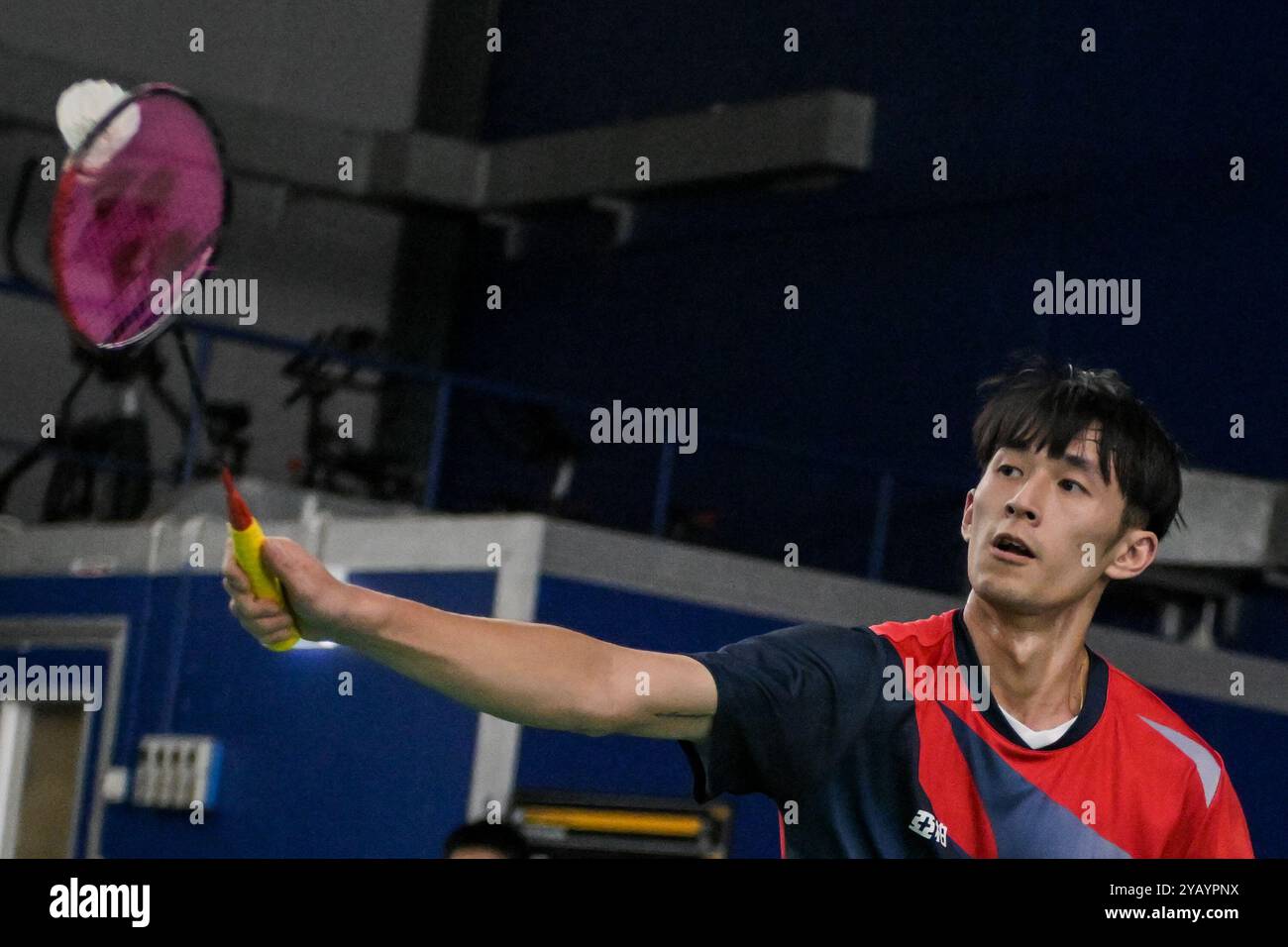 Huang Ping-Hsien of Chinese Taipei seen in action during the Men Single ...
