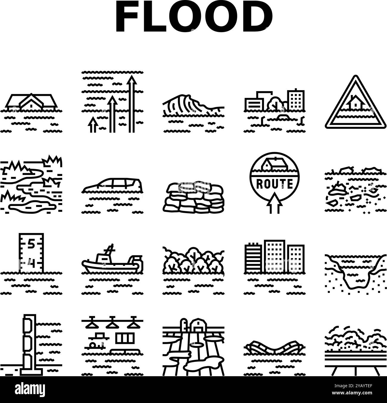flood water disaster rain icons set vector Stock Vector Image & Art - Alamy