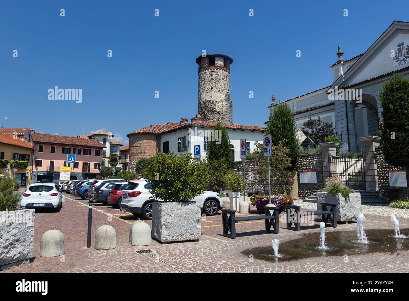 CANDELO, ITALY, 28 JULY 2024: Old town center plaza next to the Ricetto ...