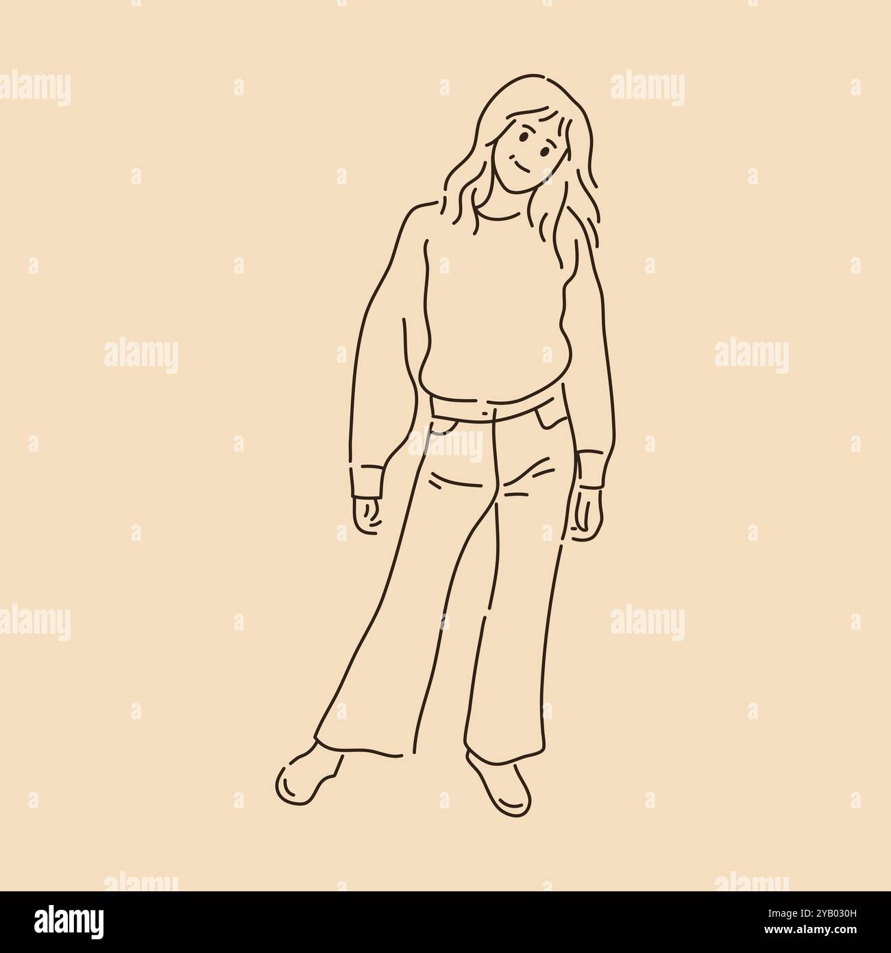 Standing pose woman. Line art drawing. Sketch outline vector ...