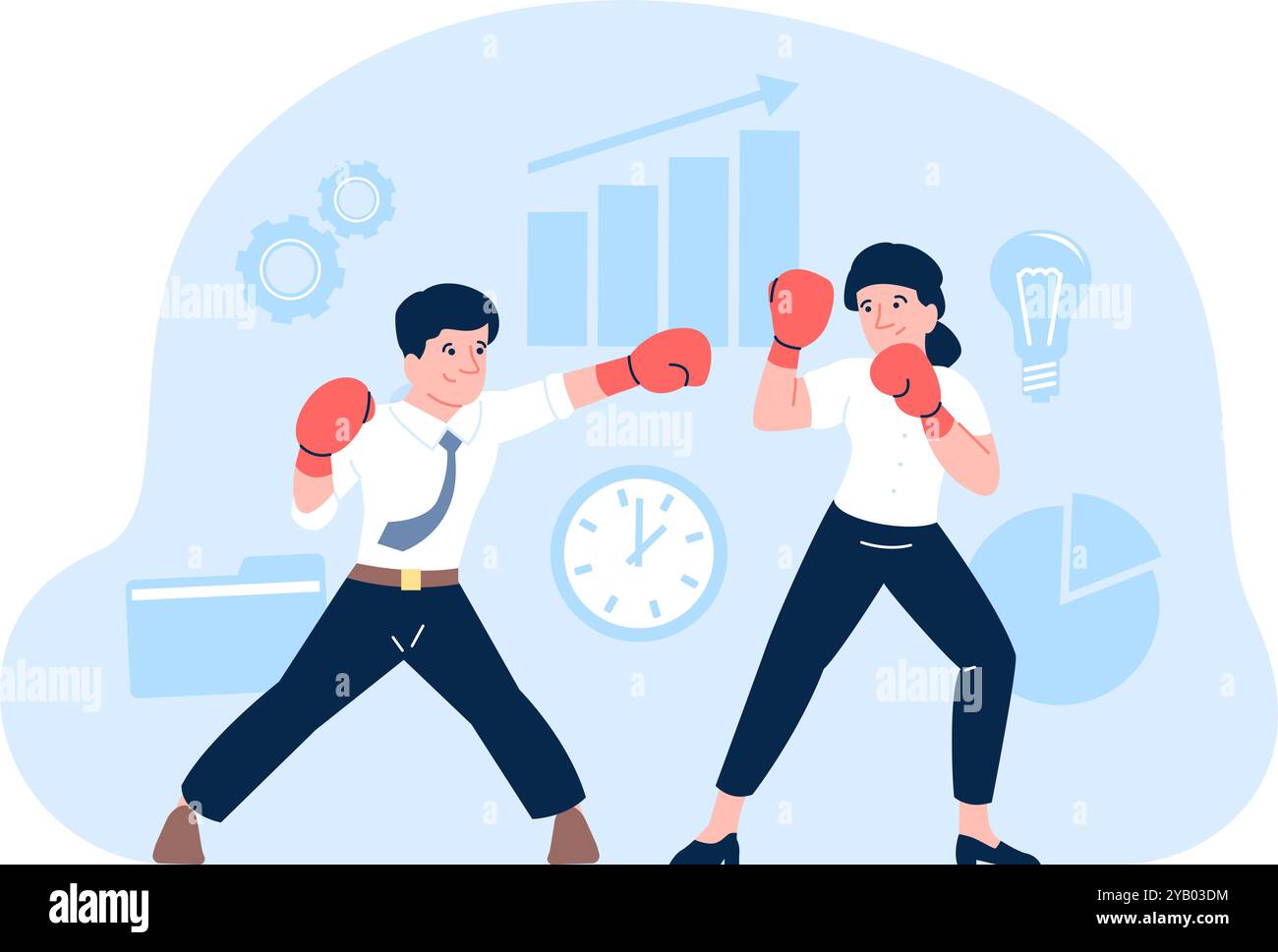 Business people competition. Man woman wear boxing sparring, fight for ...