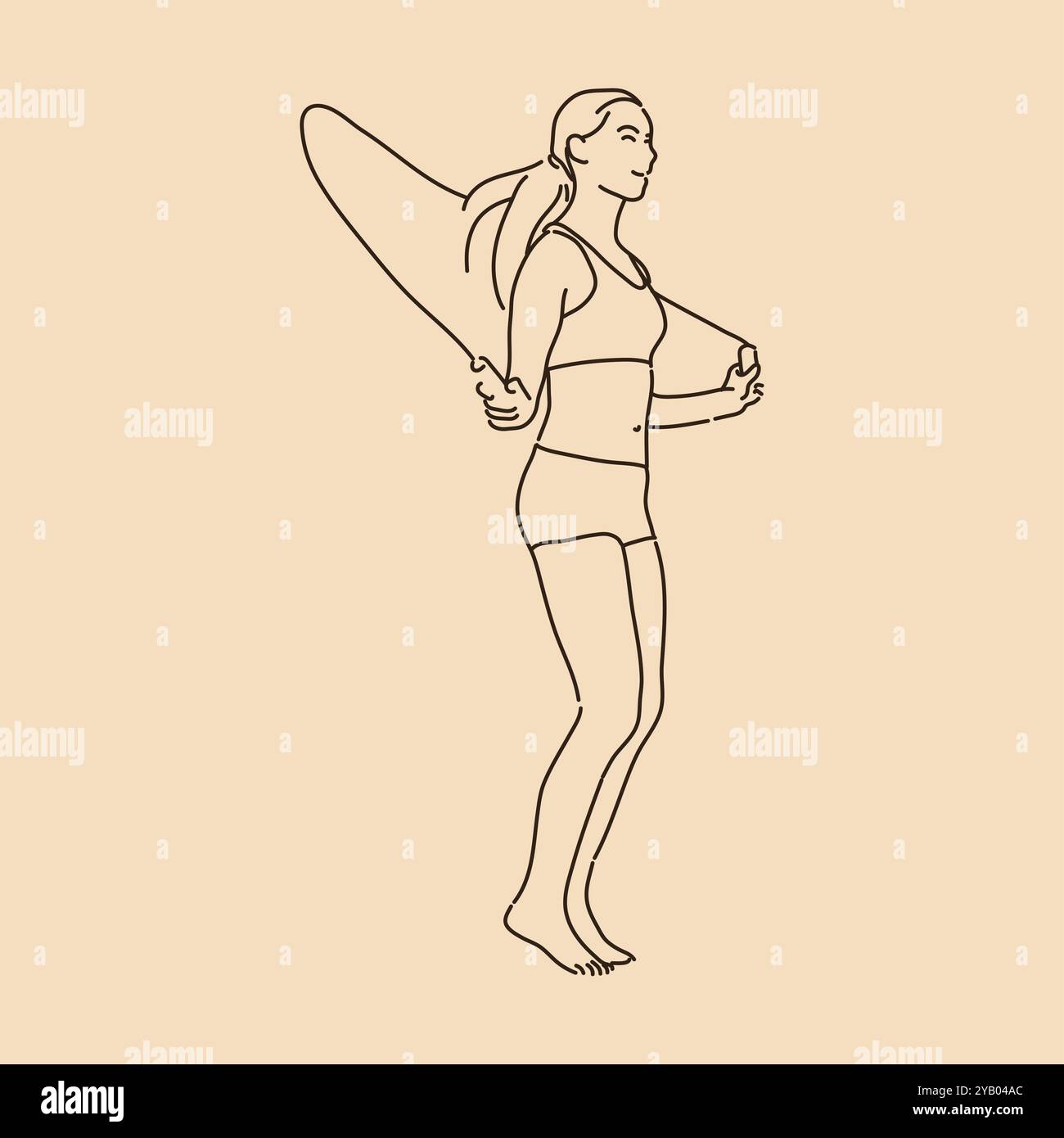 Woman jump rope. Line art drawing. Sketch outline vector illustration ...